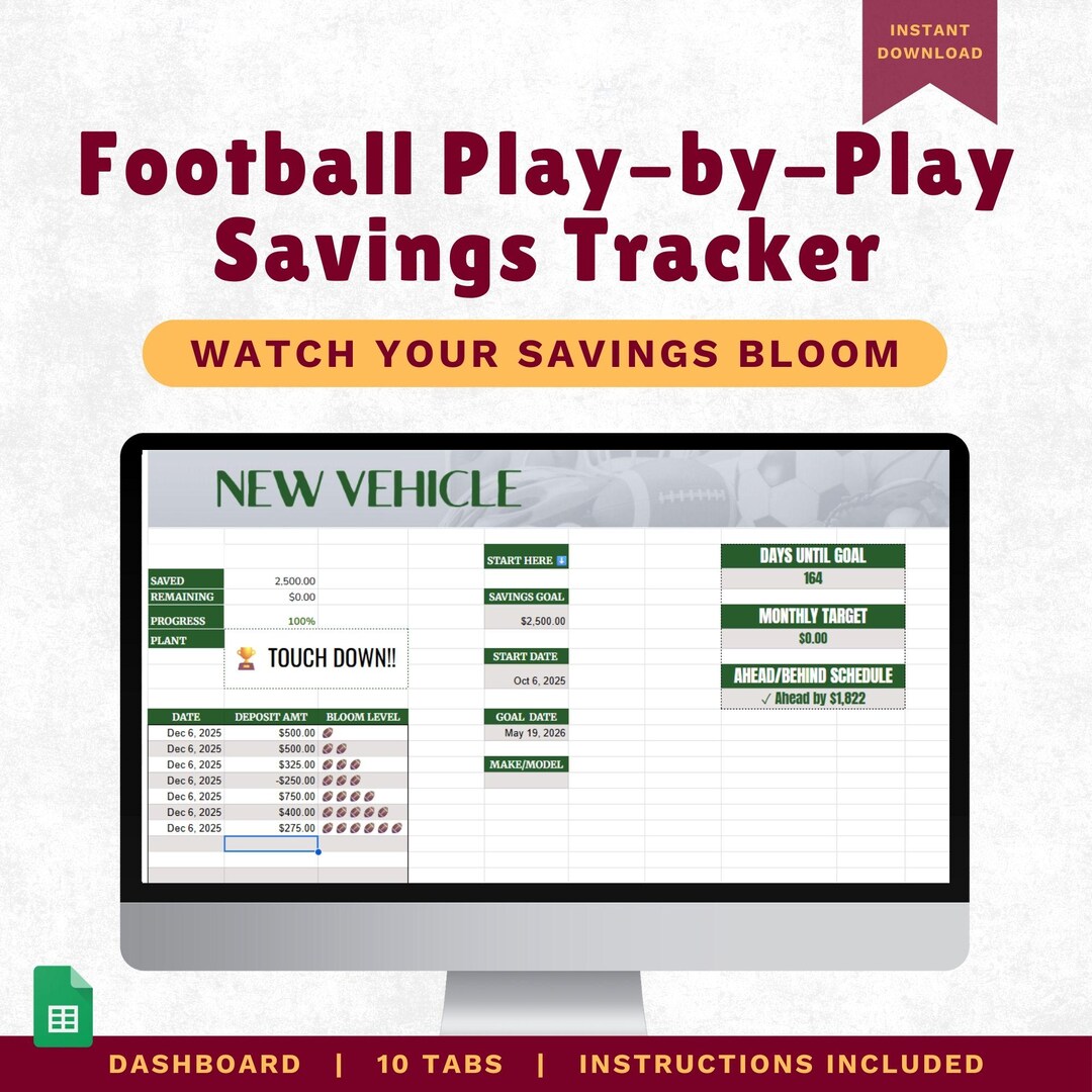 Football Savings Tracker Google Sheets | Sports Budget Spreadsheet ...