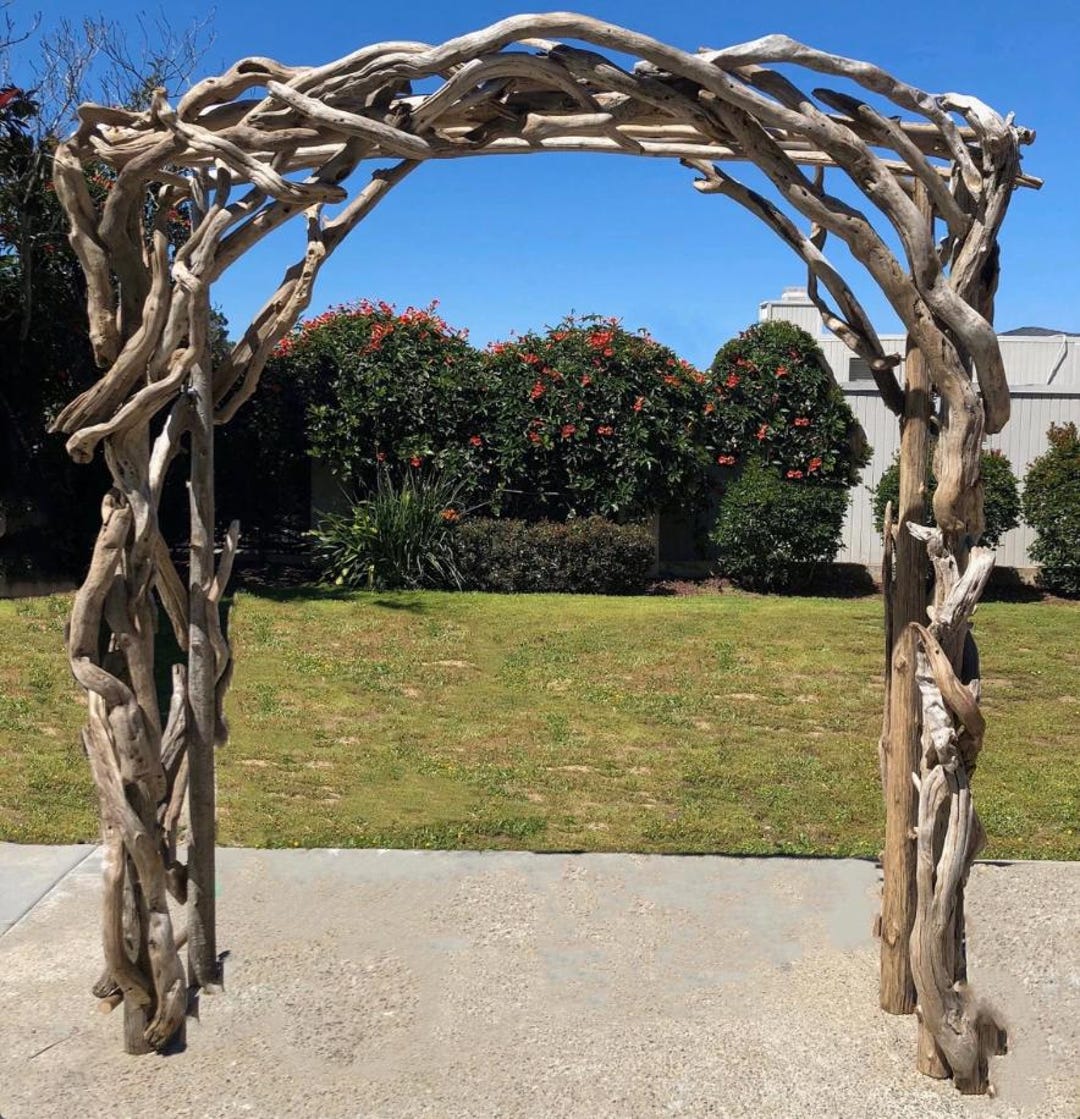Rustic Driftwood Wedding Arbor – 4 Post Freestanding Arch – Natural ...
