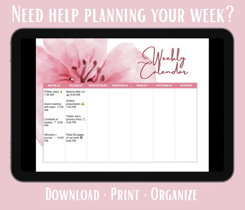 Editable Weekly Calendar | Printable Planner | Flower Collection ...