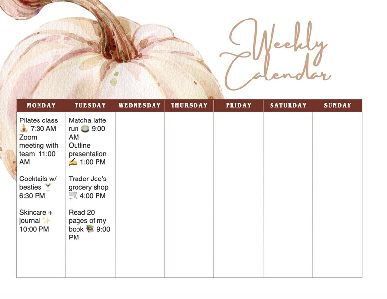 Editable Weekly Calendar | Printable Planner | Autumn Collection ...