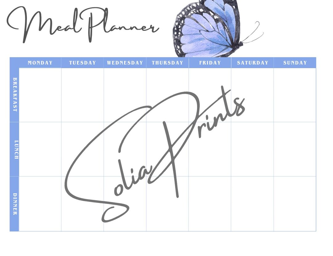 Editable Meal Planner - Butterfly Collection | Printable Planner ...