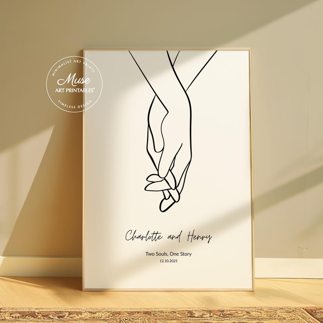 Custom Couple Holding Hands Poster, Minimalist Romantic Wall Art ...