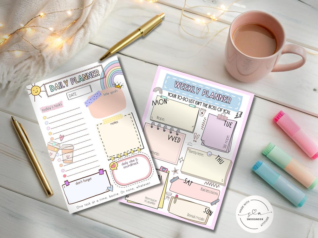 Pastel Daily & Weekly Planner Set: Printable PDF (A4, US Letter, A5 ...
