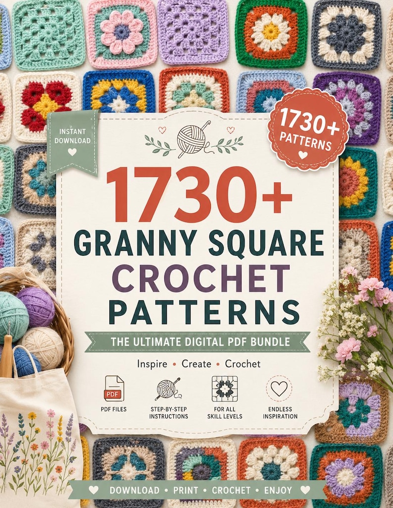 Granny Square Patterns Mega Bundle , 1730+ Ultimate Crochet Pattern ...