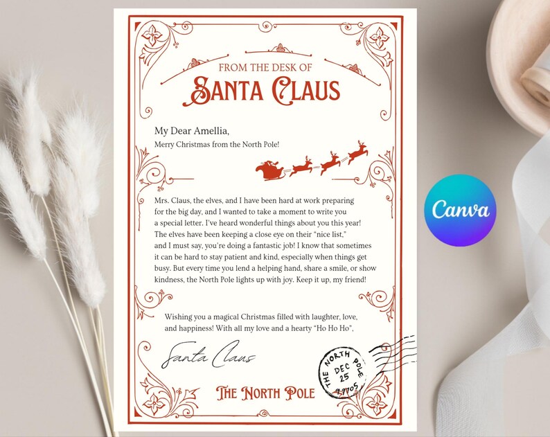 Editable Santa Letter Template for Kids, Personalized Letter From Santa ...
