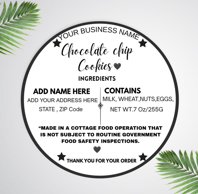 Editable Cottage Food Label Template: DIY Bakery Stickers Canva, Cute ...