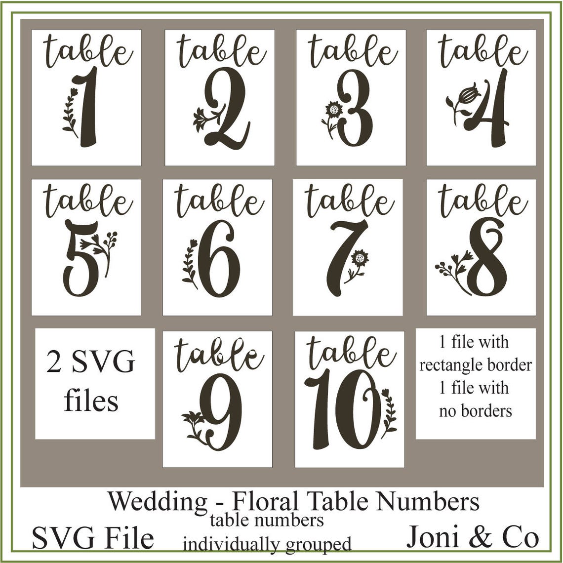 Wedding svg Table Numbers SVG file Floral wedding svg | Etsy