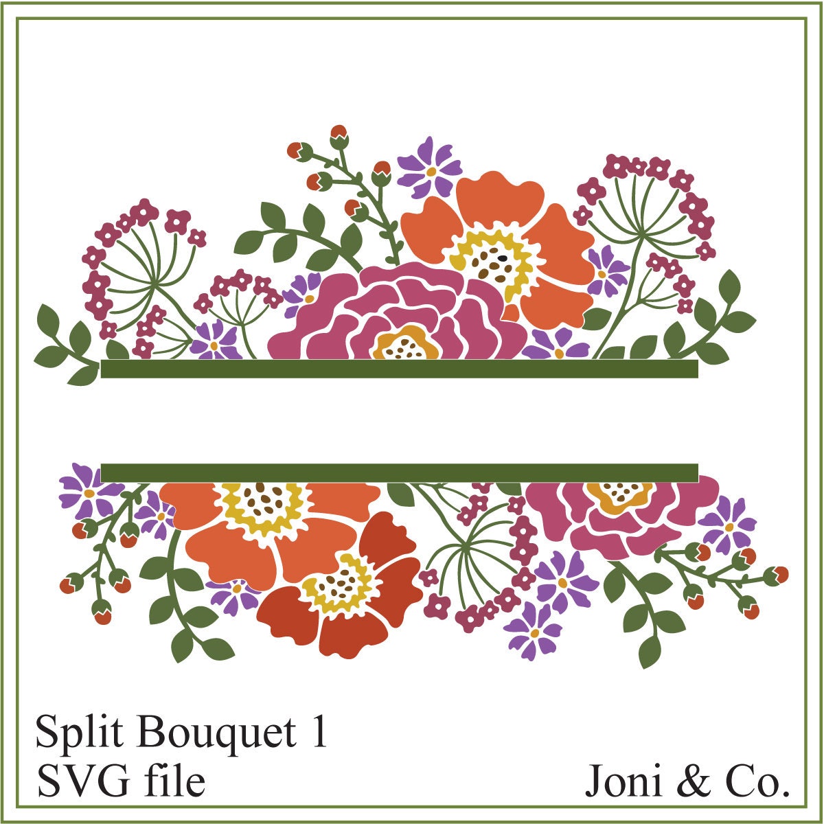 Split Bouquet Svg, Color & Black/wt Svg Files, Cards, Wedding ...