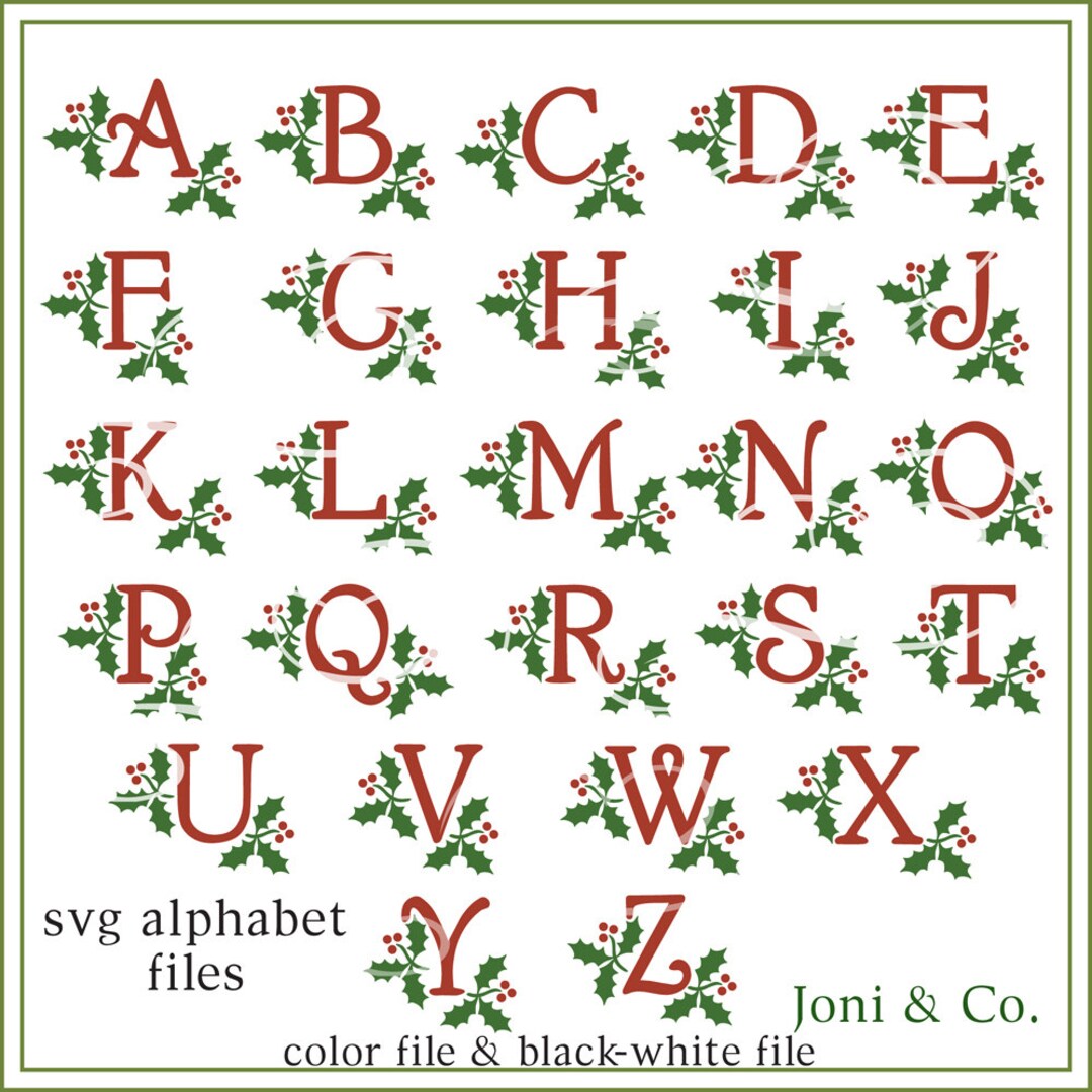 Christmas Alphabet SVG, Holly Alphabet, Christmas Monogram Alphabet Svg ...