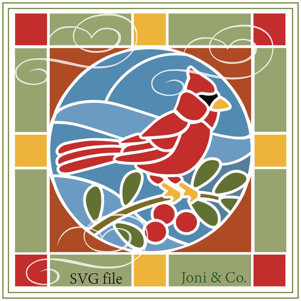 Cardinal Bird Glass Block SVG Stained Glass Cardinal Digital | Etsy