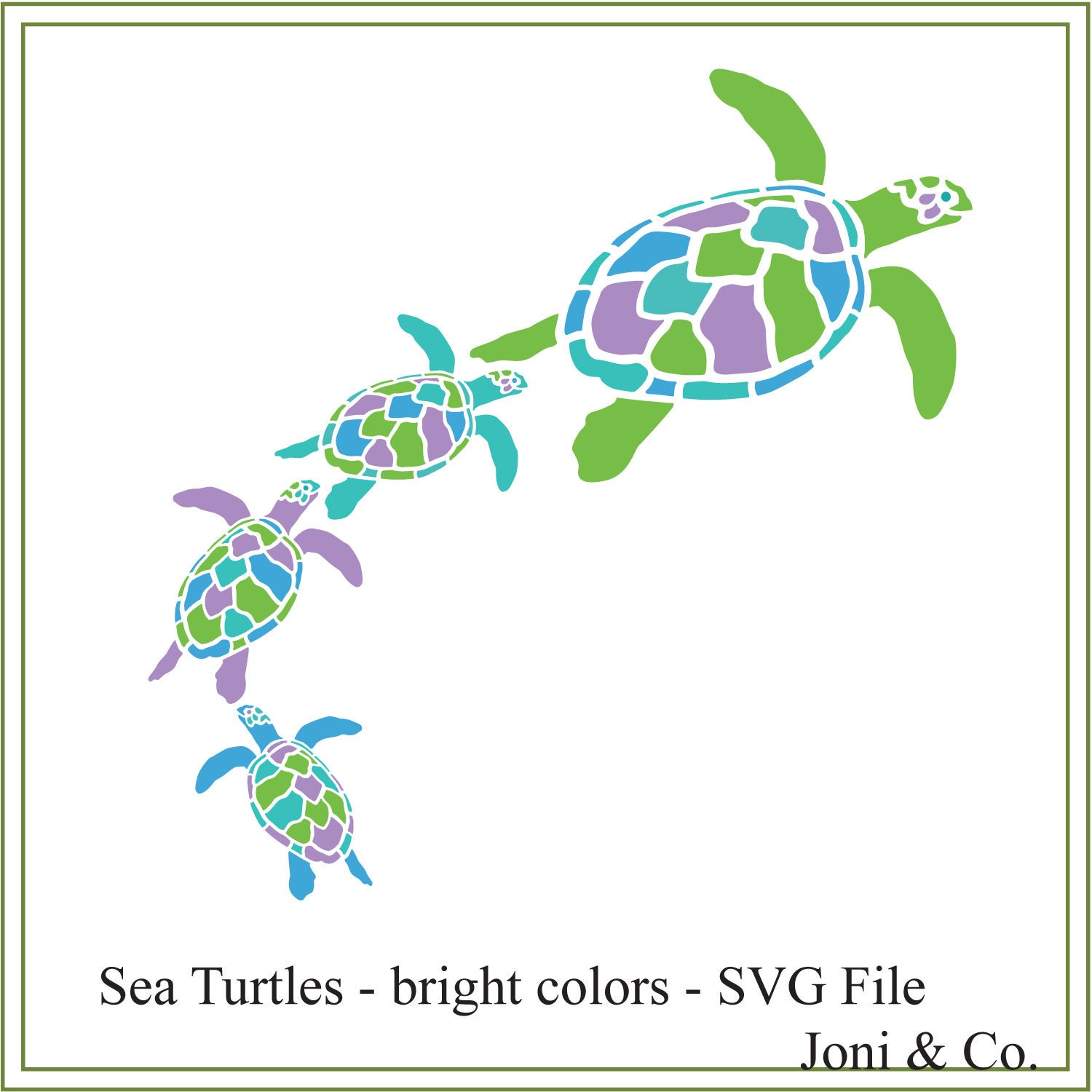 Sea Turtles SVG Bright Colored Sea Turtle Svg Beach SVG Beach | Etsy