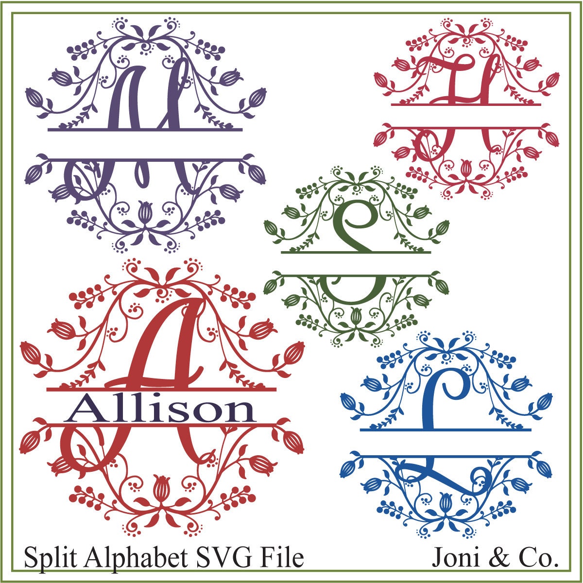 Split Floral Alphabet Svg, Monogram Alphabet, Flower Alphabet Svg ...