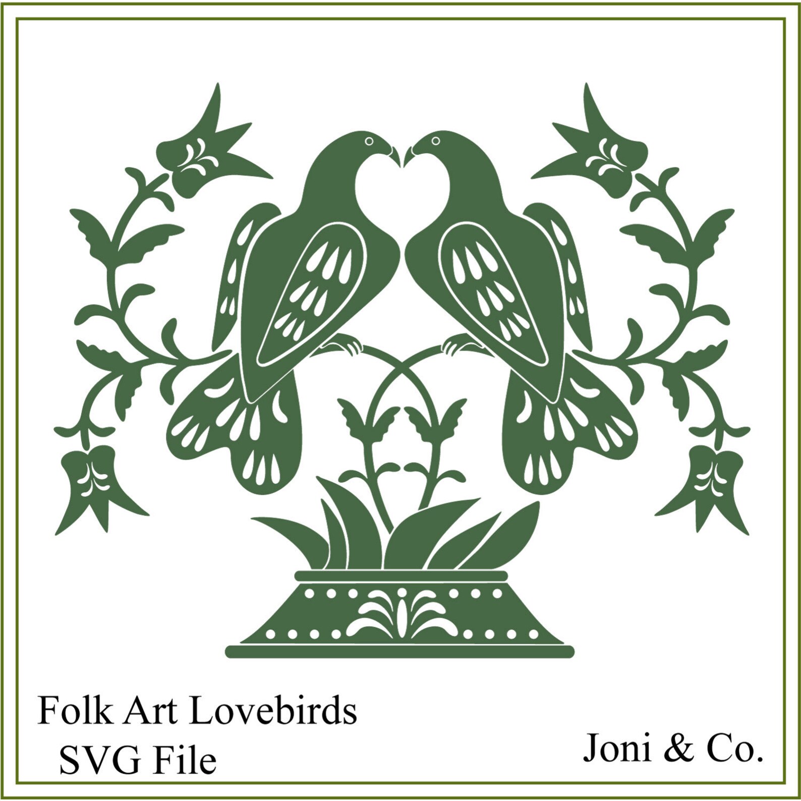 Folk Art Lovebirds SVG Primitive Early American Decor - Etsy