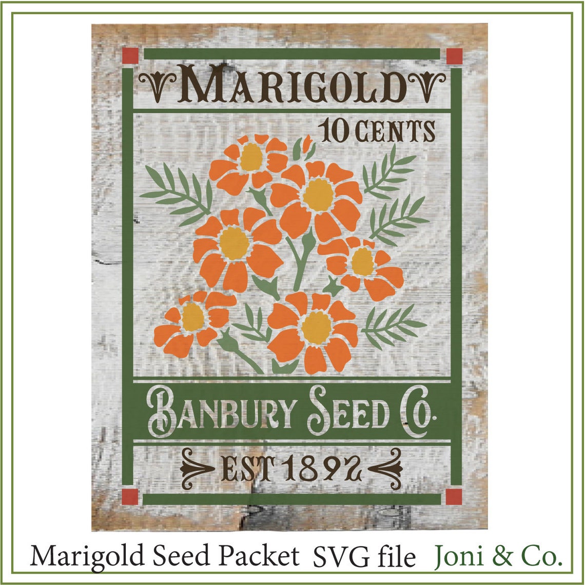 Garden SVG Marigold Seed Packet Svg Gardening Printable - Etsy