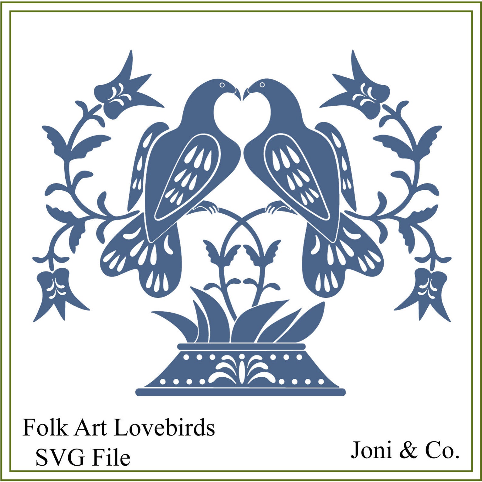Folk Art Lovebirds SVG Primitive Early American Decor - Etsy