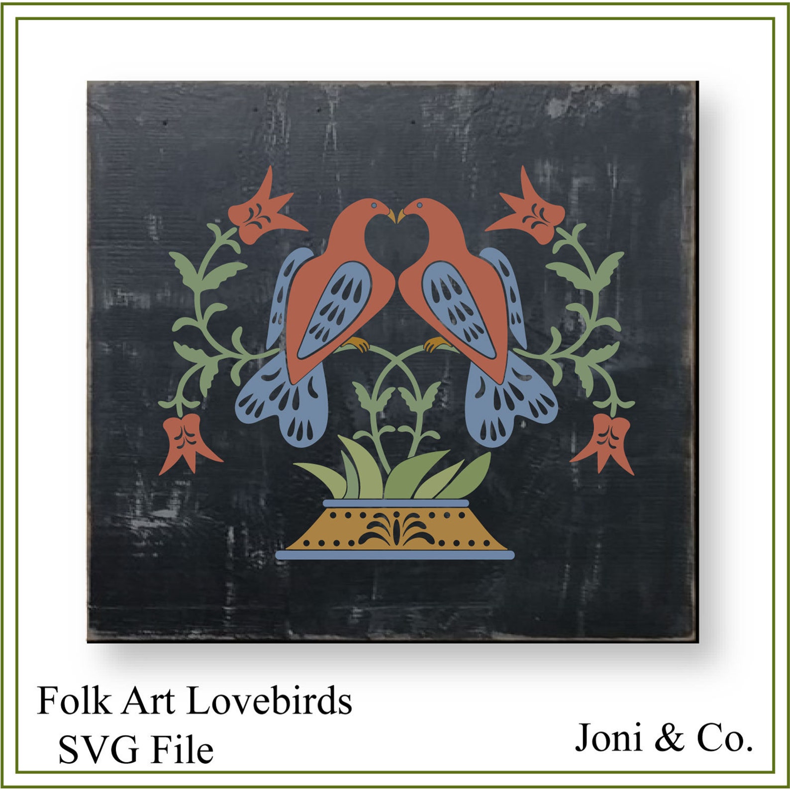 Folk Art Lovebirds SVG Primitive Early American Decor - Etsy