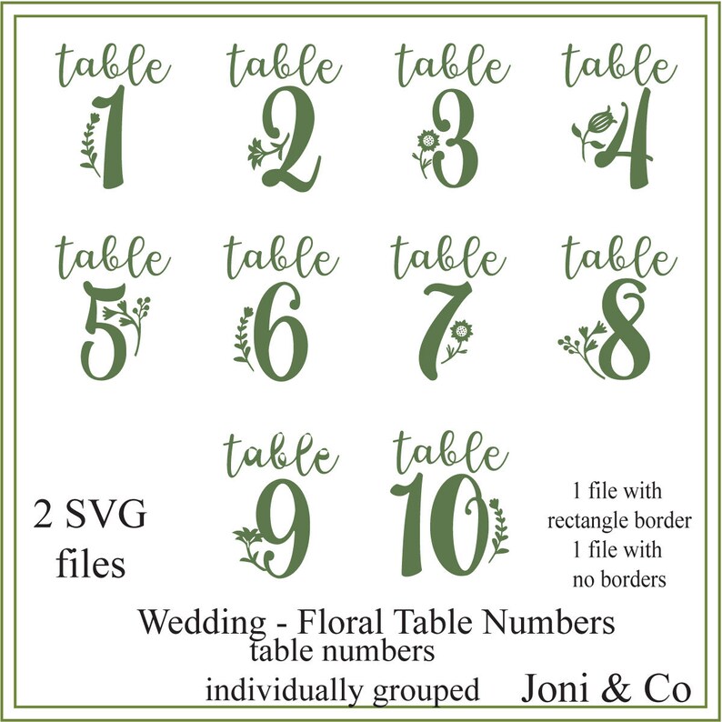 Wedding svg Table Numbers SVG file Floral wedding svg | Etsy