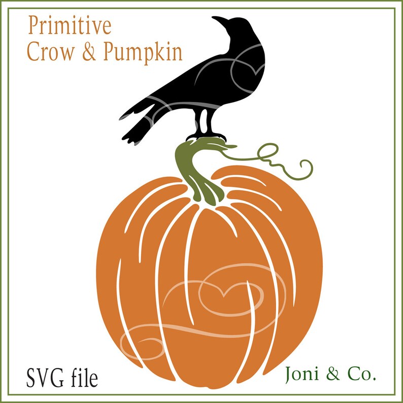 Halloween SVG File Primitive Crow and Pumpkin Illustration - Etsy