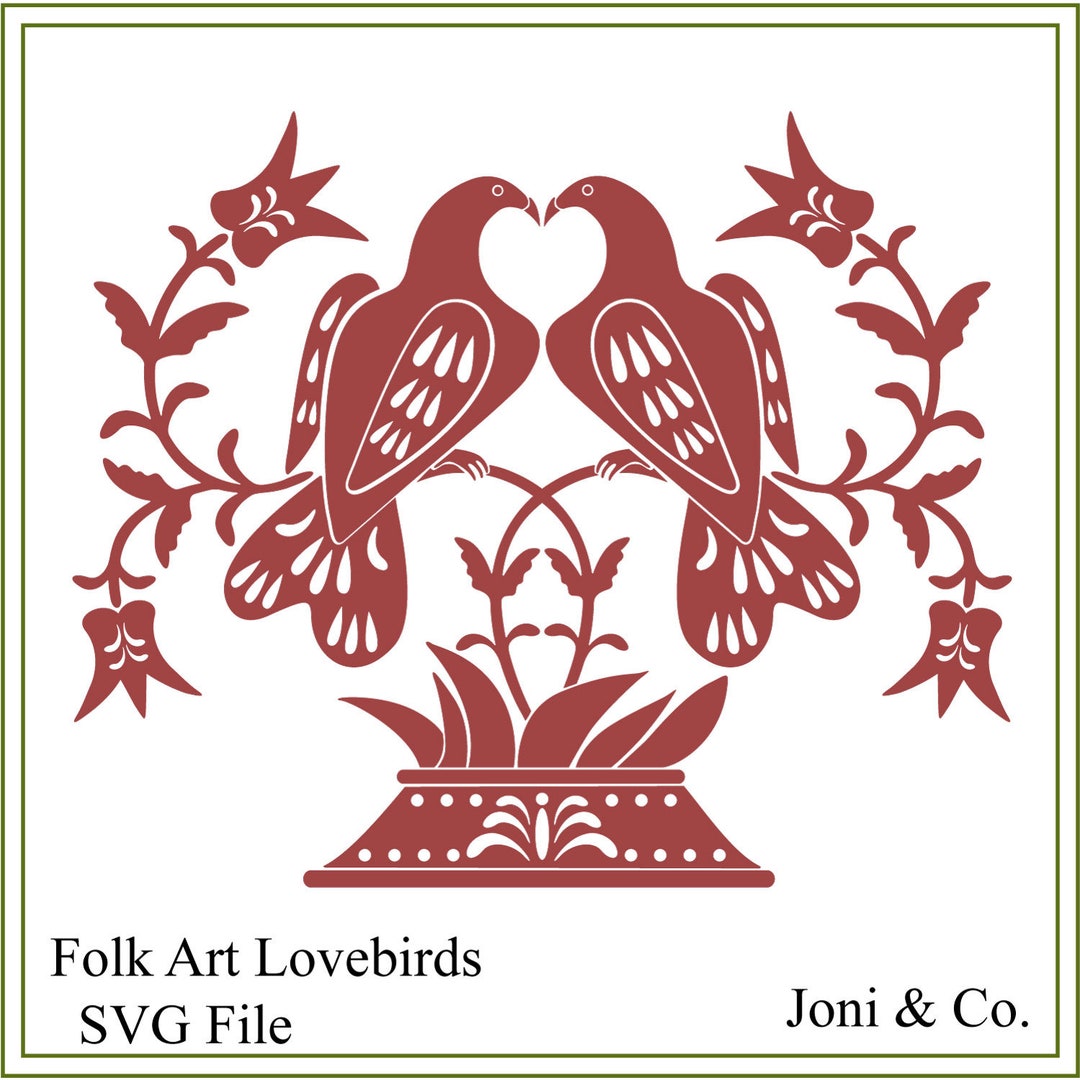 Folk Art Lovebirds SVG, Primitive, Early American Decor, Pennsylvanian ...