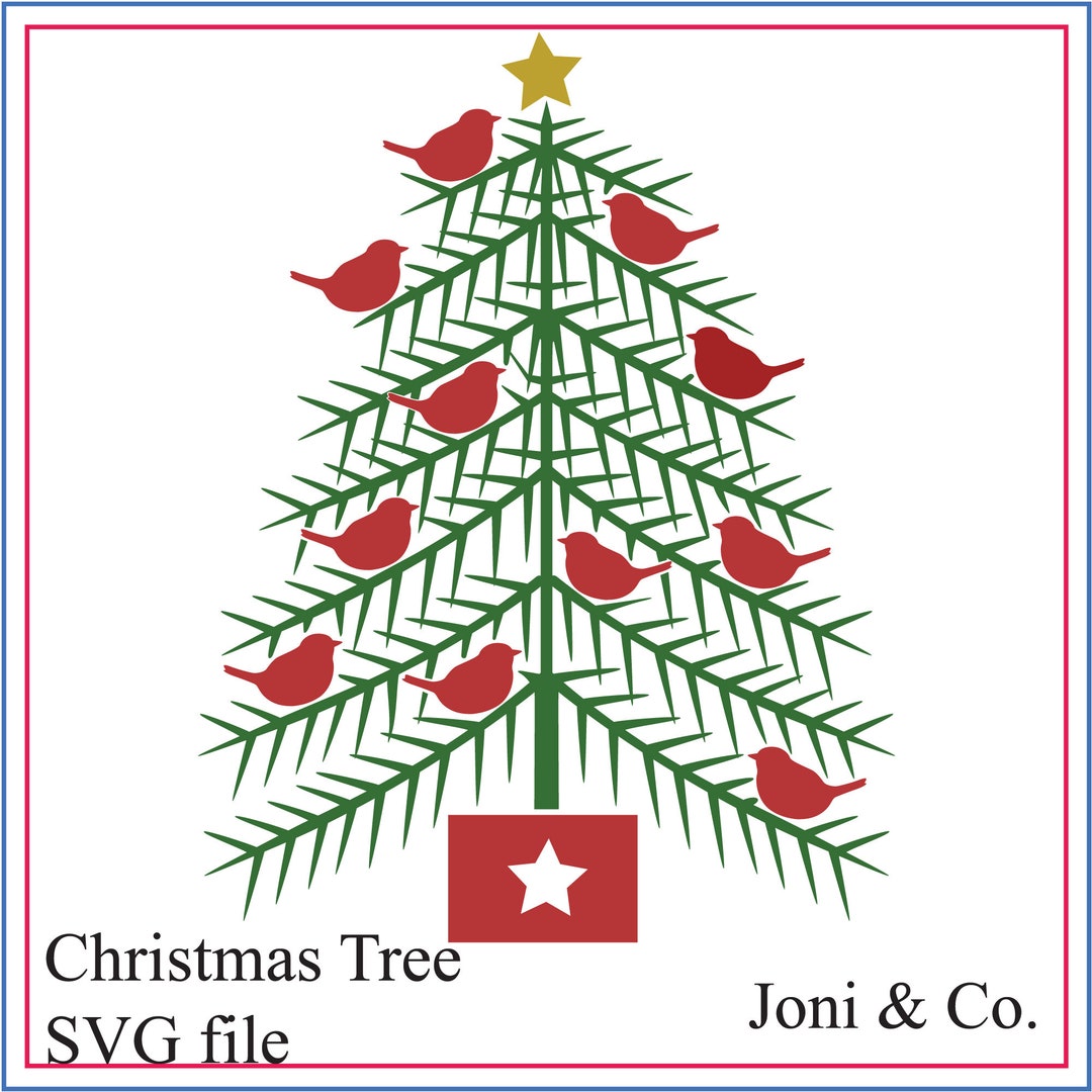 Christmas Tree With Red Birds, SVG File, Pine Tree, Birds, Folk Art ...