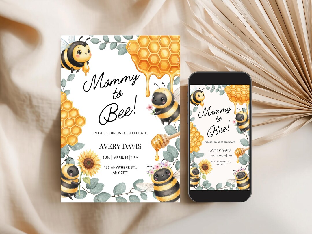 Mommy to Bee Baby Shower Invitation, Bee Theme, Editable Template ...