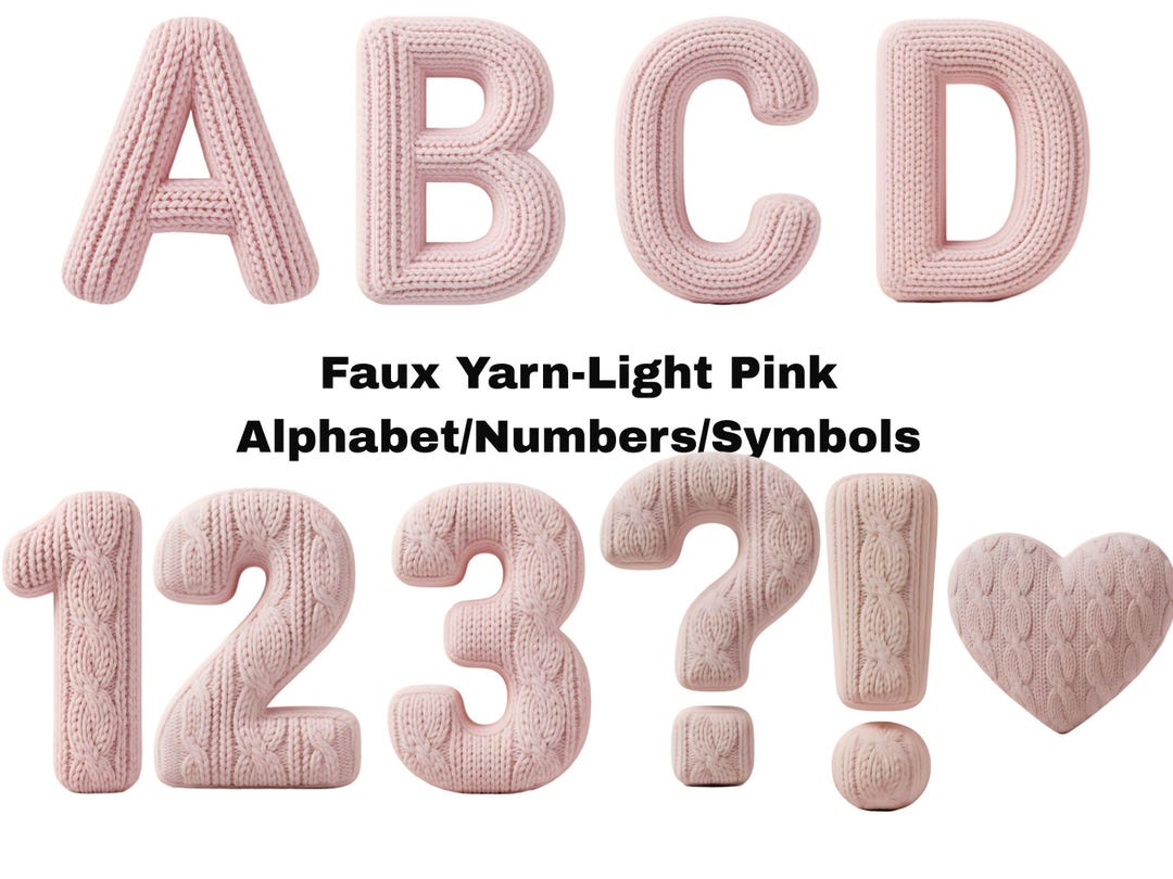 Faux Knitted Light Pink Alphabet, Numbers & Symbols PNG Bundle, Knitted ...