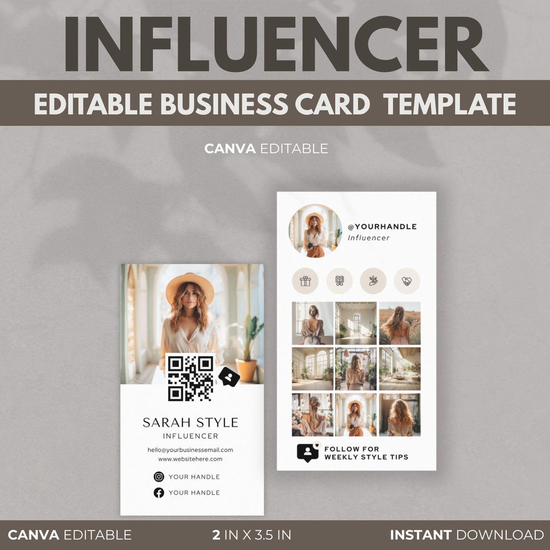 Influencer Business Card Template IG Style , Calling Cards, Editable ...