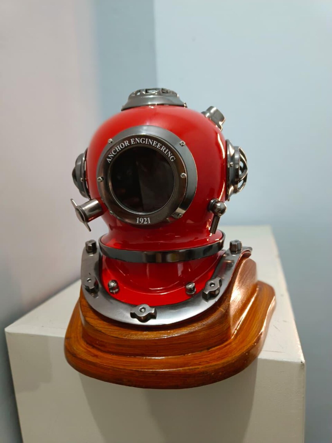 U.S. Navy Mark V Diving Helmet Replica, Red Finish, With Wooden Stand ...