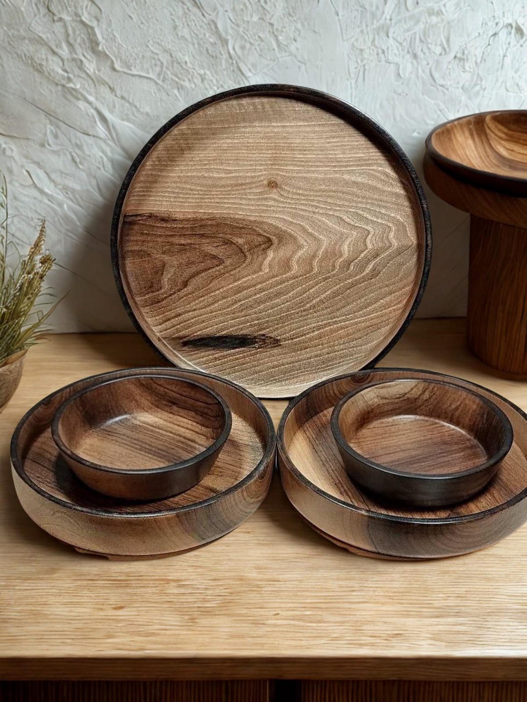 Handmade Walnut Serving Tray Set With Wooden Bowls - Home & Kitchen ...