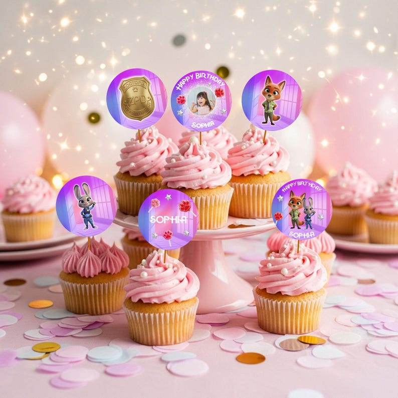 Zootopia Cupcake Toppers – Personalized Birthday Cake Decorations – Set ...