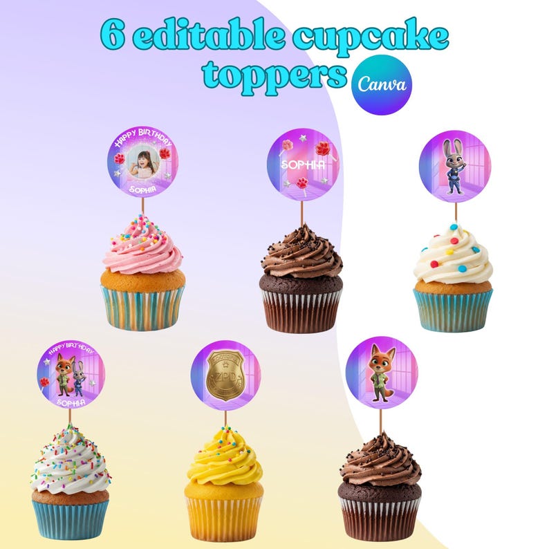 Zootopia Cupcake Toppers – Personalized Birthday Cake Decorations – Set ...
