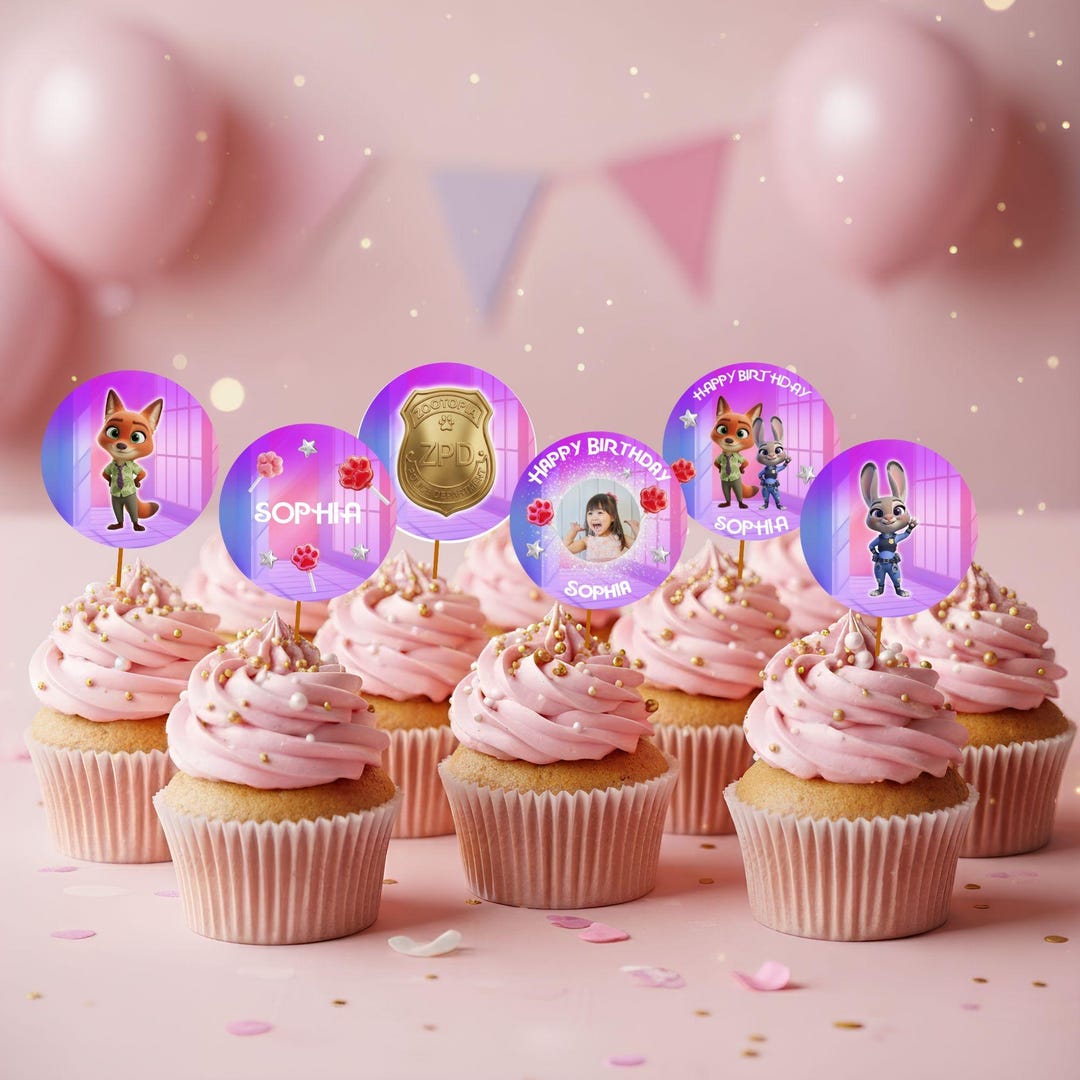 Zootopia Cupcake Toppers – Personalized Birthday Cake Decorations – Set ...