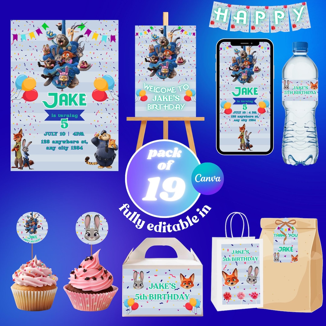 Editable ZOOTOPIA 2 Birthday Party Pack | Canva Templates | Zootopia 2 ...