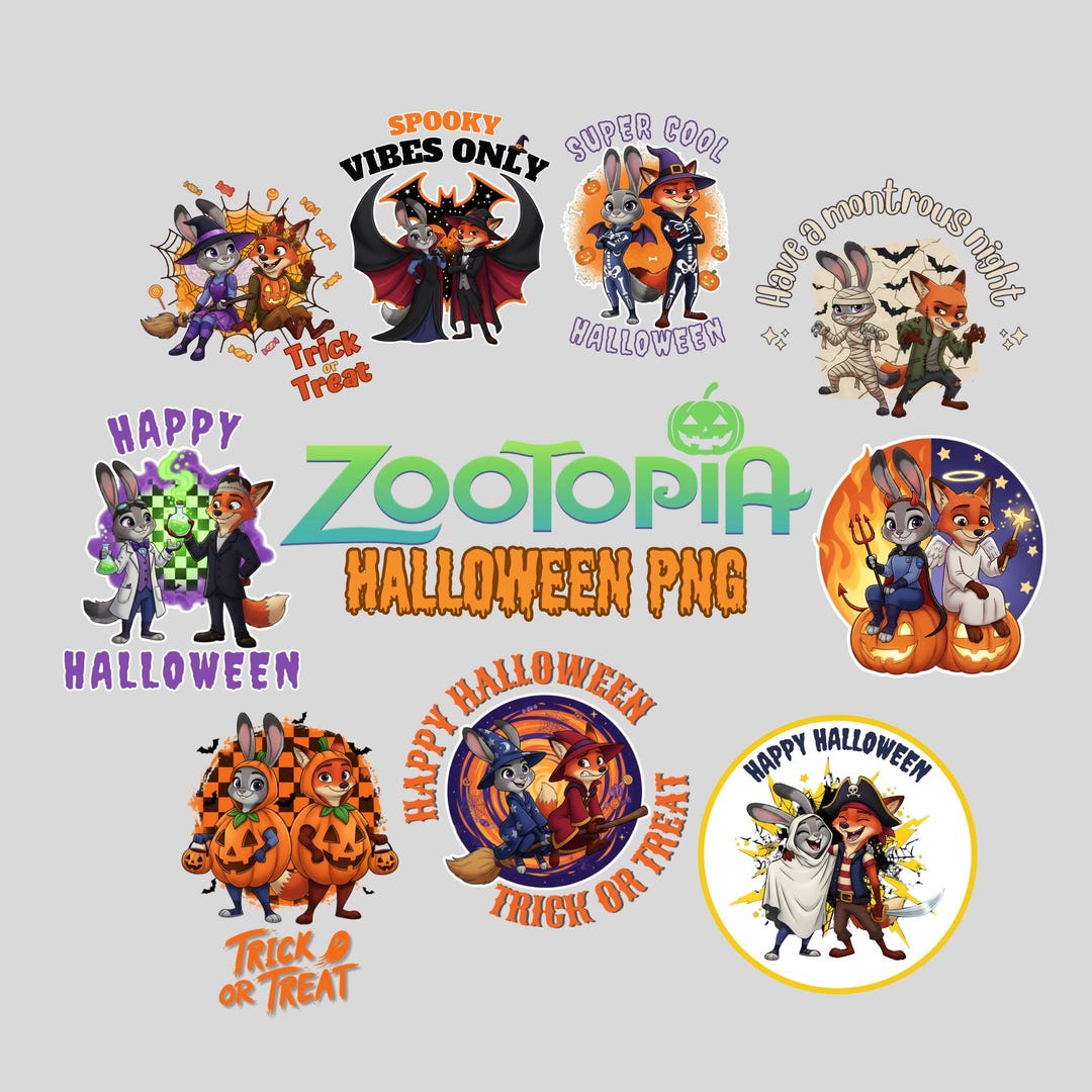 Zootopia Cute Fox Nick Wilde and Bunny Judy Hopps Halloween PNG Bundle ...