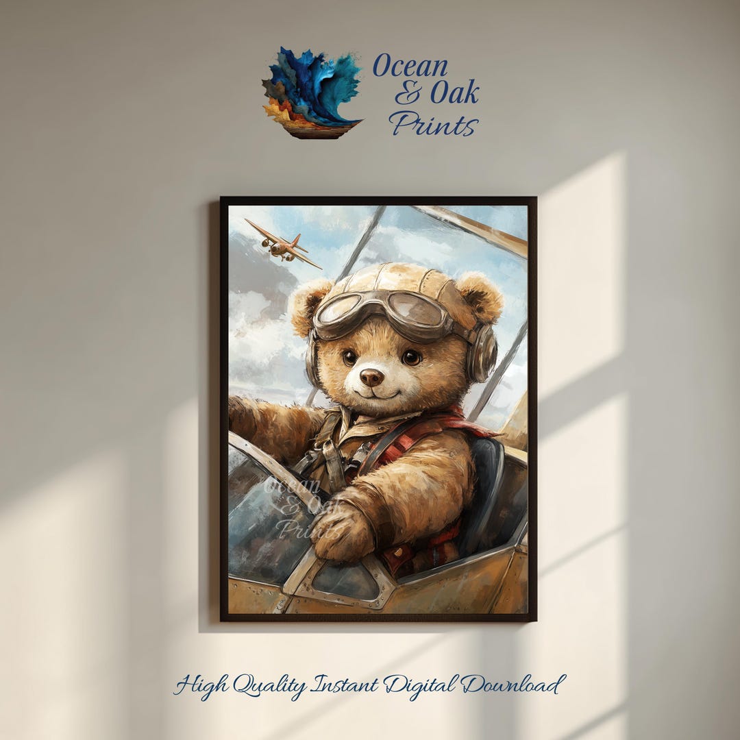 Vintage Teddy Bear Pilot Print: Nursery Aviation Art (digital Download ...