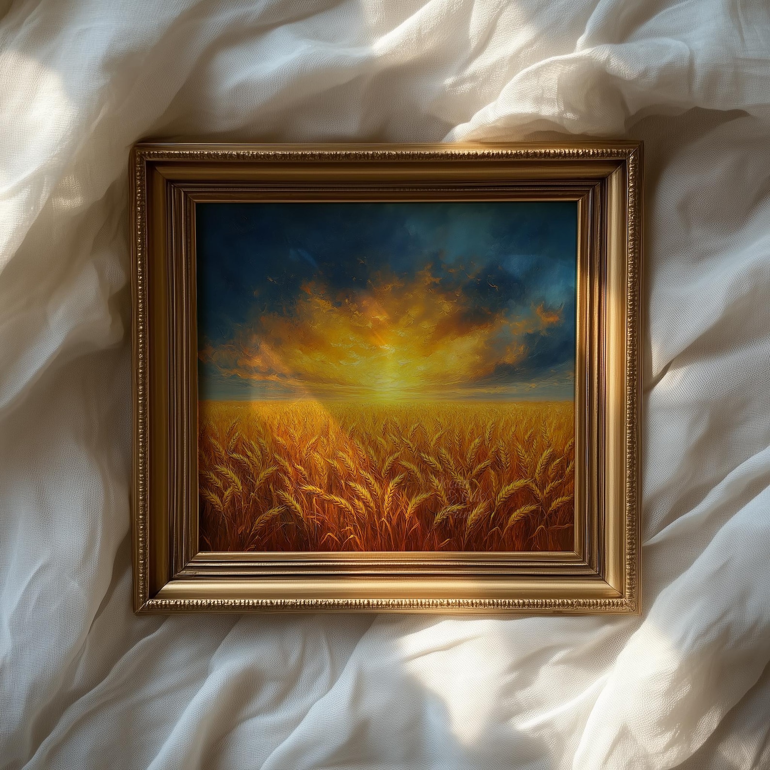Impresión de un campo de trigo al atardecer: arte paisajístico rústico ...