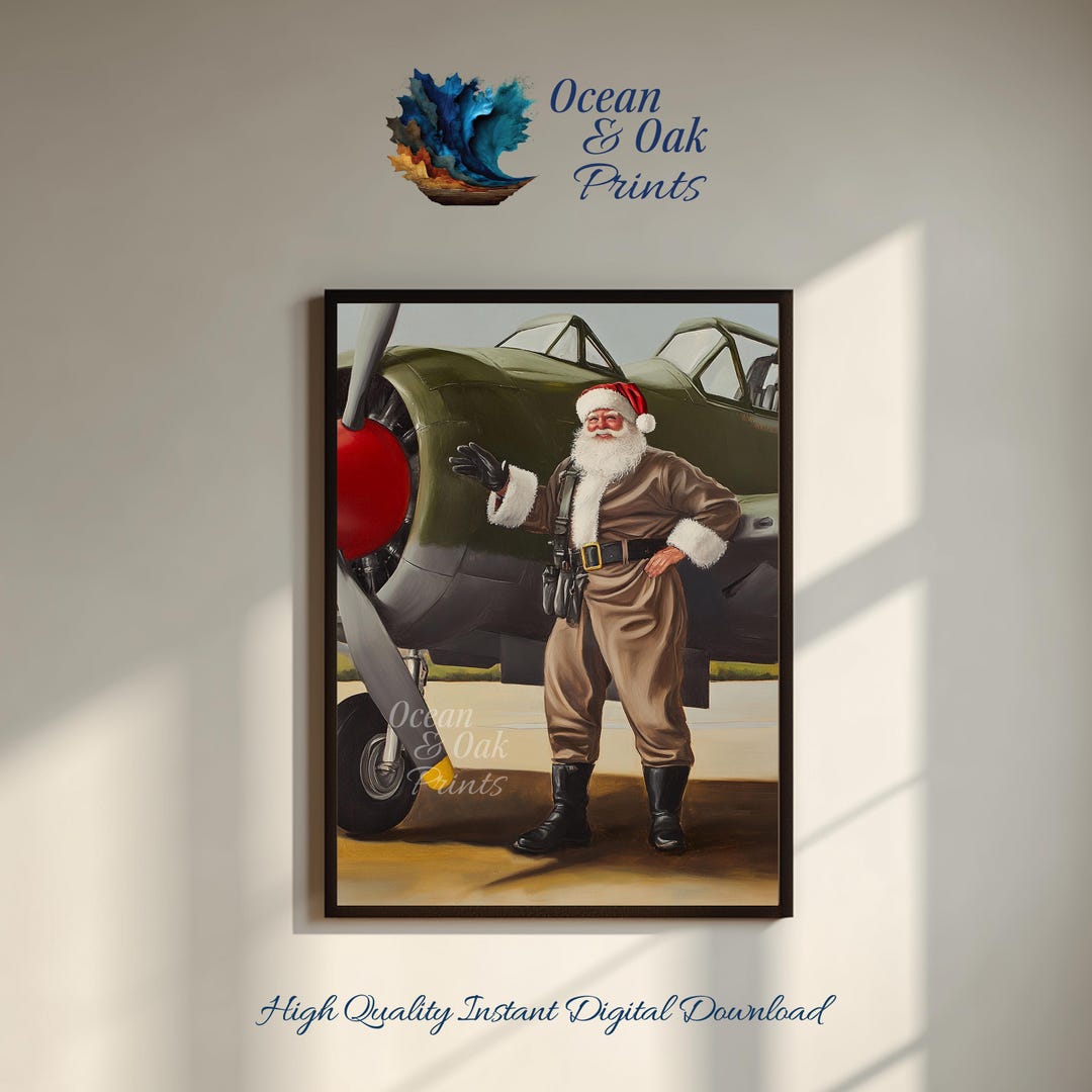 Vintage Santa Pilot Art Print - Retro Christmas Aviation Decor (digital ...