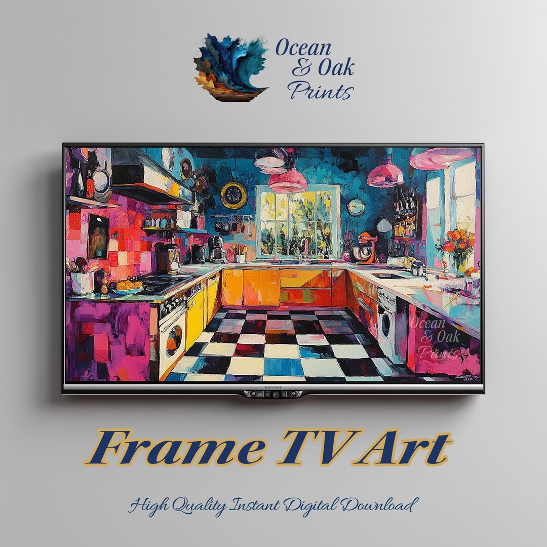 Retro Bendy Kitchen Frame TV Art, Surreal Wall Decor, Playful Colorful ...
