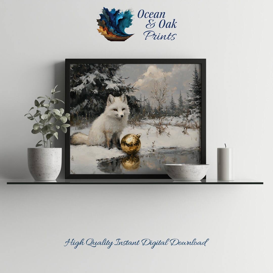 Snow Fox Winter Art Print – Vintage Christmas Decor (digital Download ...