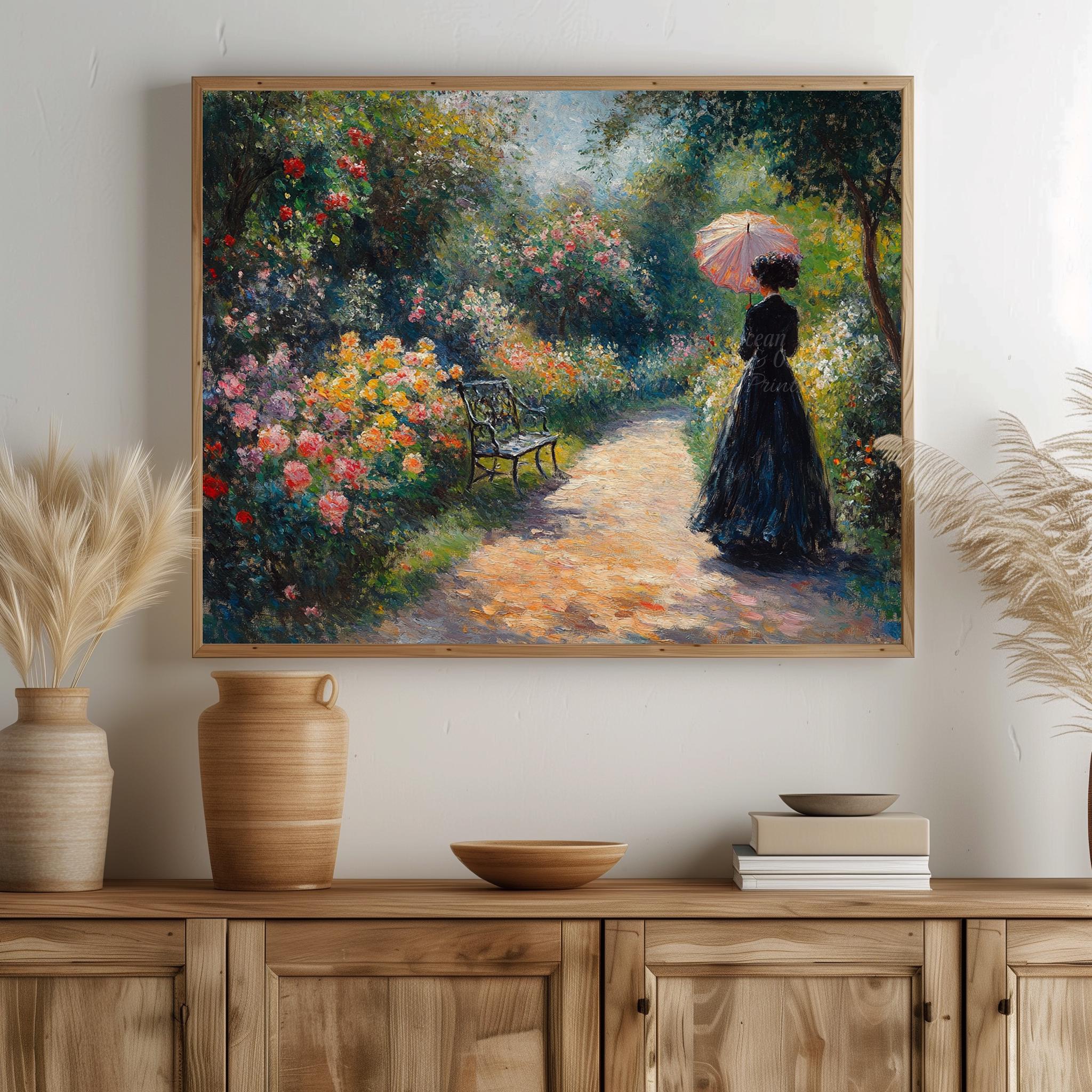 Cottagecore Garden Path Oil Painting: Vintage Floral Scene (digital ...