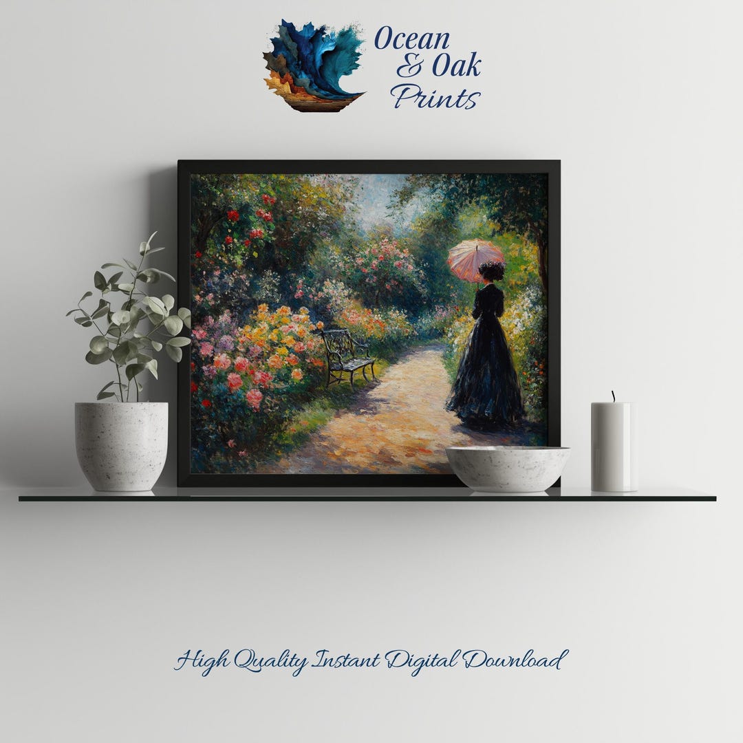 Cottagecore Garden Path Oil Painting: Vintage Floral Scene (digital ...