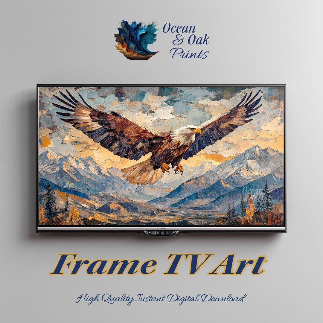 Rustic Intarsia Eagle Frame TV Art, Majestic Wildlife Wall Decor, Moody ...