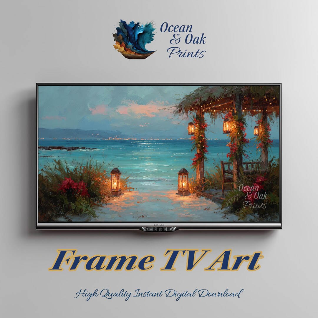 Tropical Christmas Beach TV Art: Ocean View Cabana Wreaths (digital ...