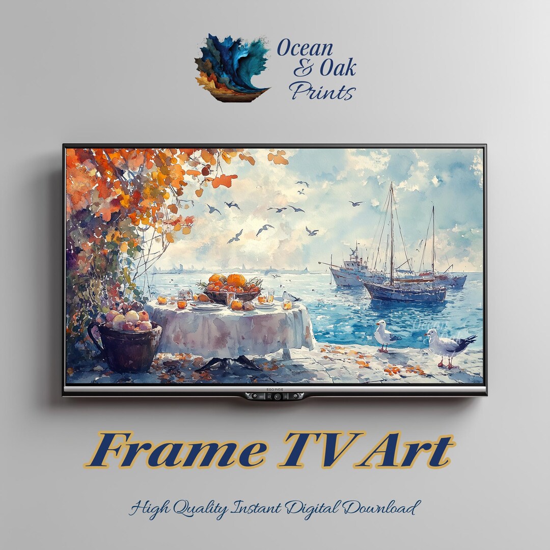 Thanksgiving Harbor View Frame TV Art: Nautical Autumn Table (digital ...