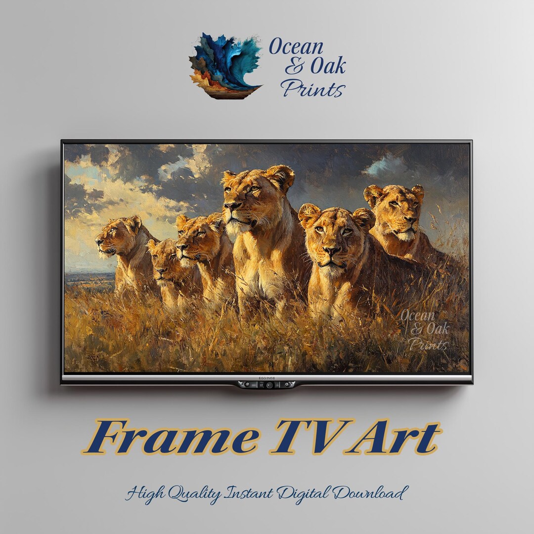 Moody Safari Wildlife Frame TV Art, Majestic Lion Pride Wall Decor ...