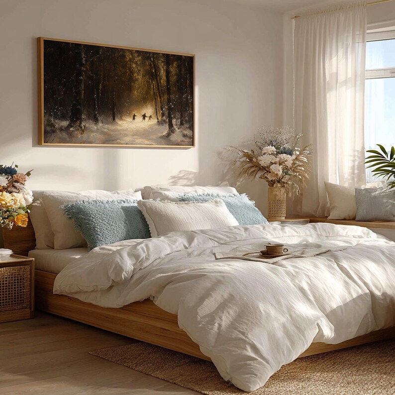 Winter Frame TV Art, Nostalgic Snowball Fight in Forest TV Art, Moody ...