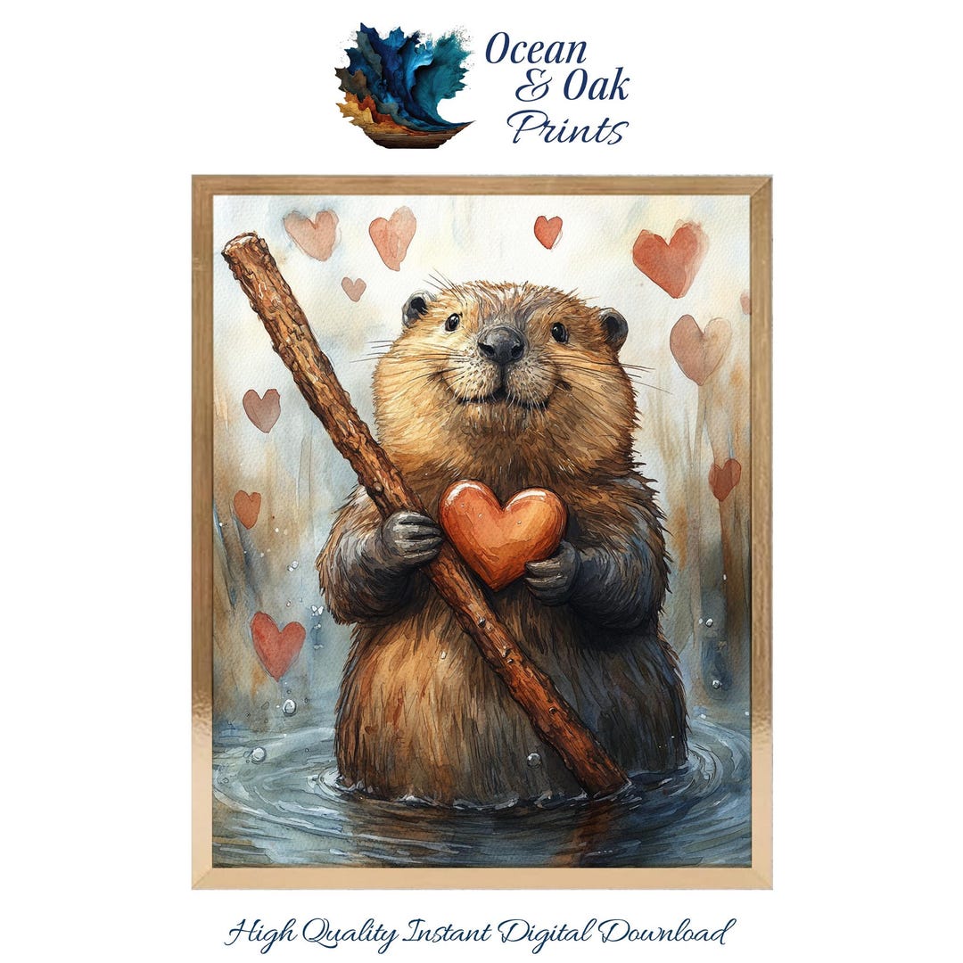 Charming Beaver Watercolor Print - Cozy Nursery Wall Art, Romantic ...
