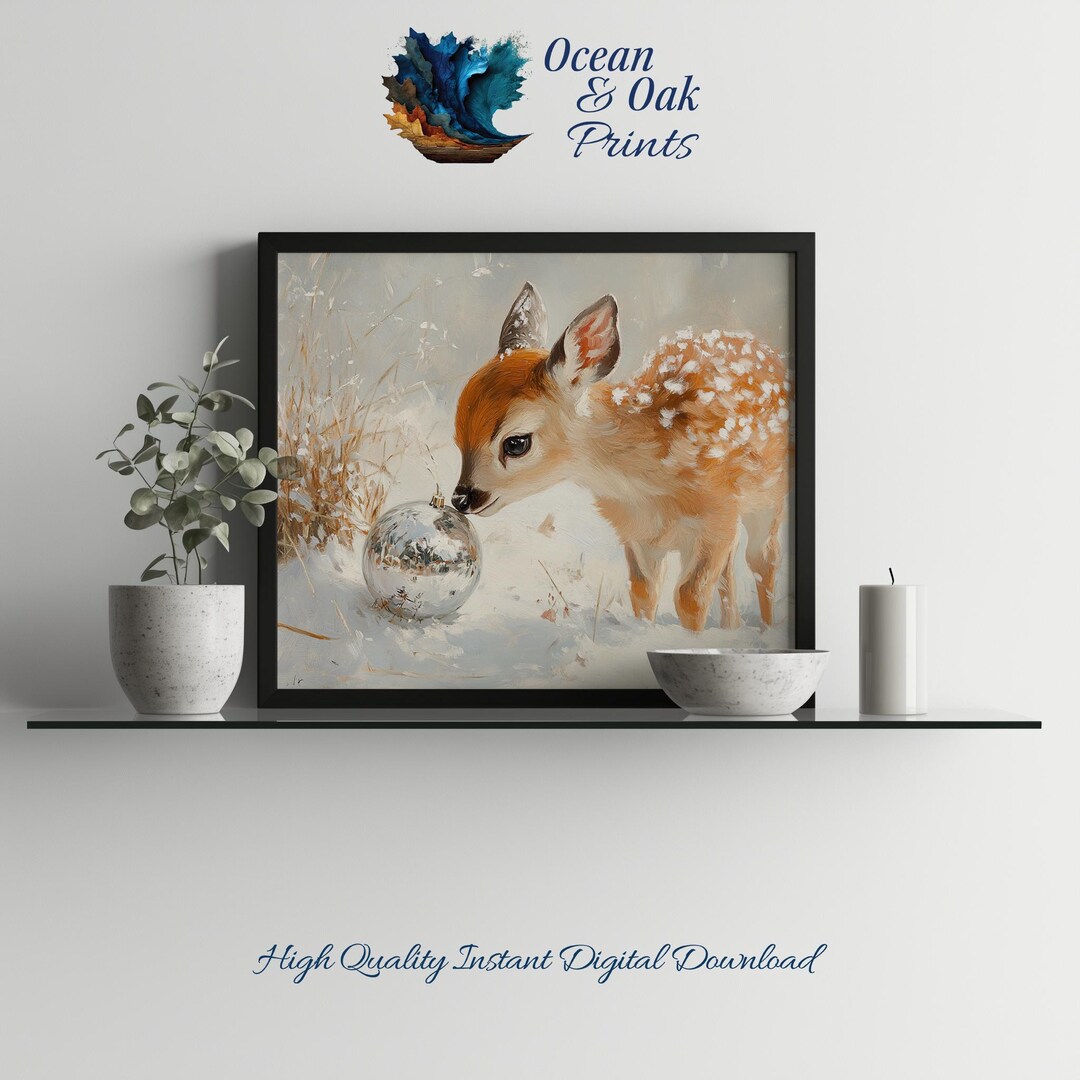 Winter Fawn Snowball Print – Rustic Nursery Woodland Art (digital ...