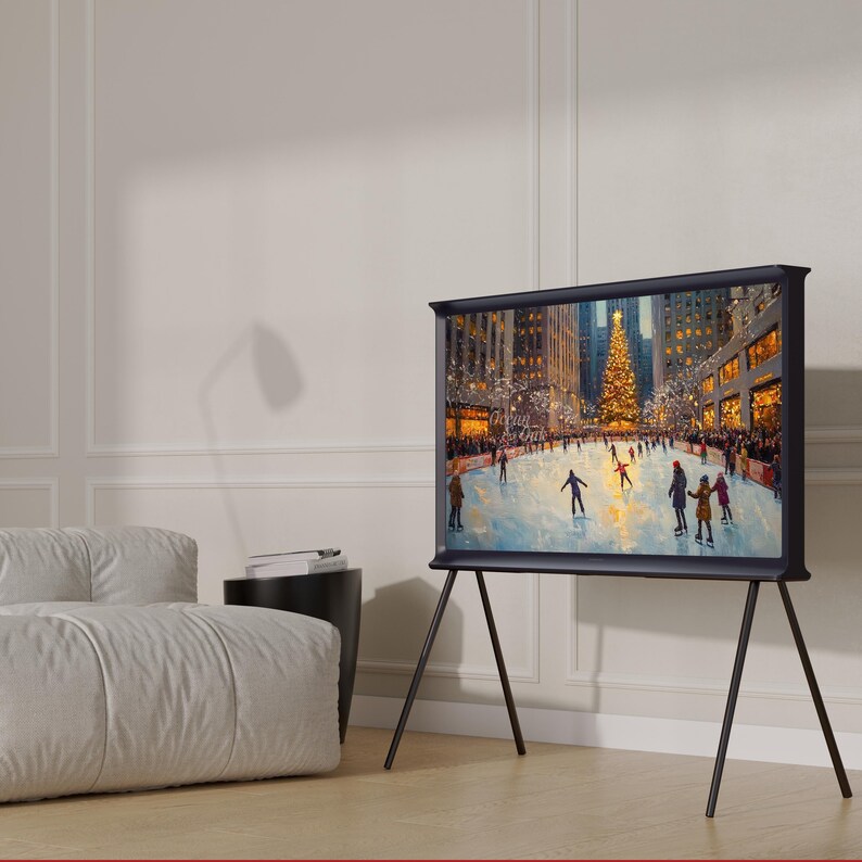 Rockefeller Center Christmas Frame TV Art, Skaters at Dusk Art for ...