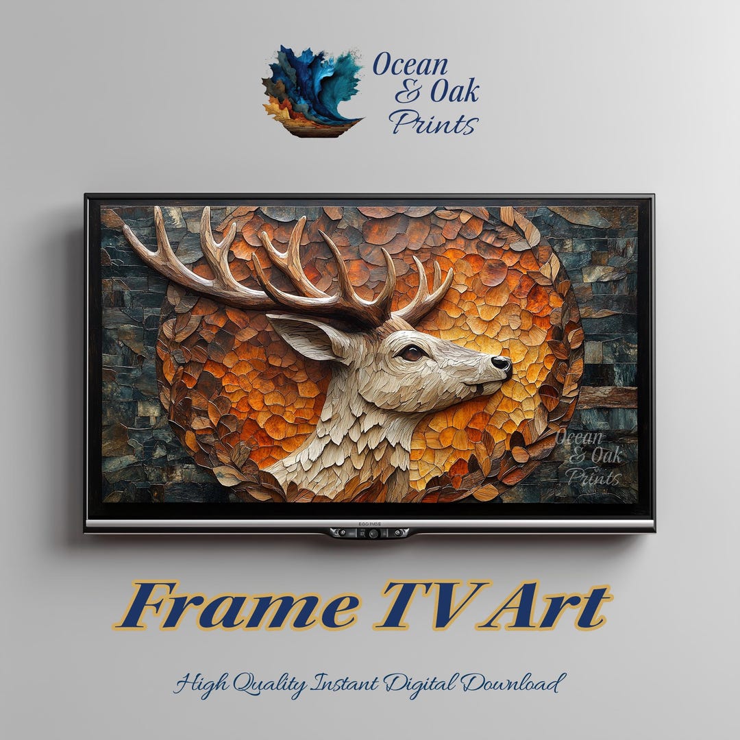 Rustic Woodland Frame TV Art, Intarsia Deer Head Profile, Autumn ...